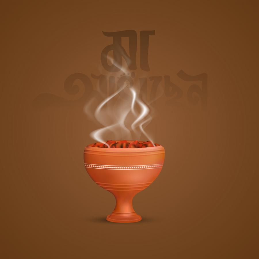 Posterit - Durga Puja Dhunuchi Maa Asche Bengali Typography